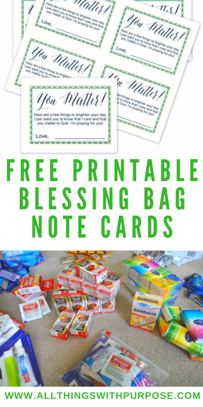 Printable Note Cards to Include in Blessing Bags for the Homeless